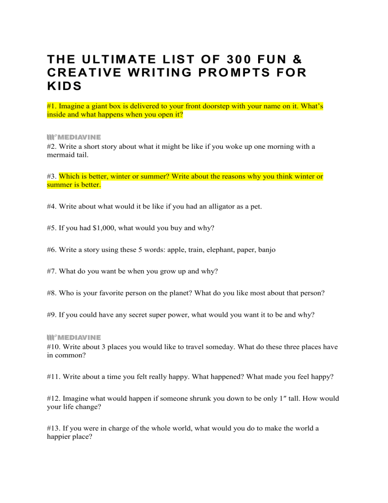300 WRITING PROMPTS