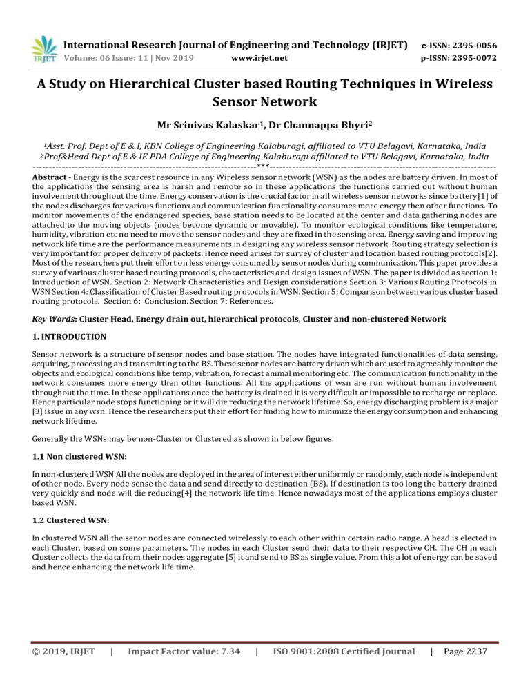 Hierarchical Cluster Routing in Wireless Sensor Networks