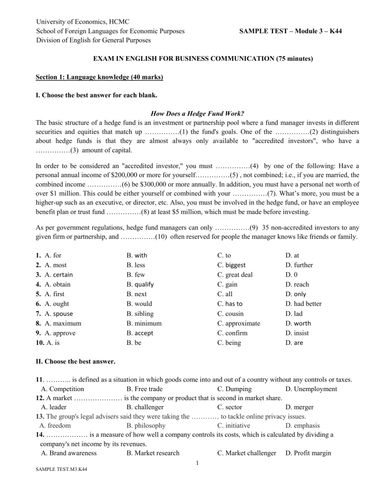 Business Communication Sample Test - Module 3