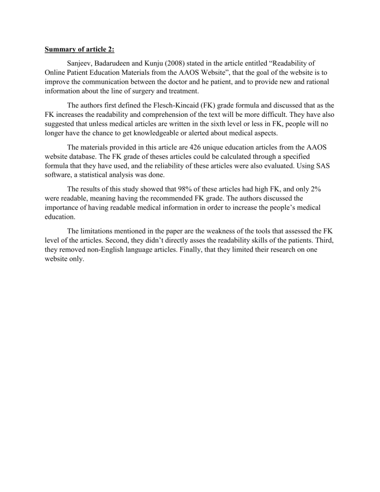 Summary Of Article