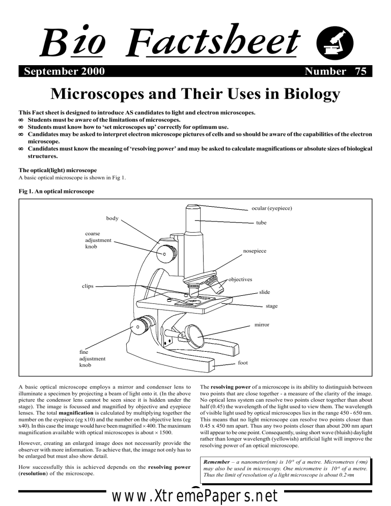 Microscopes: Light & Electron - Biology Factsheet