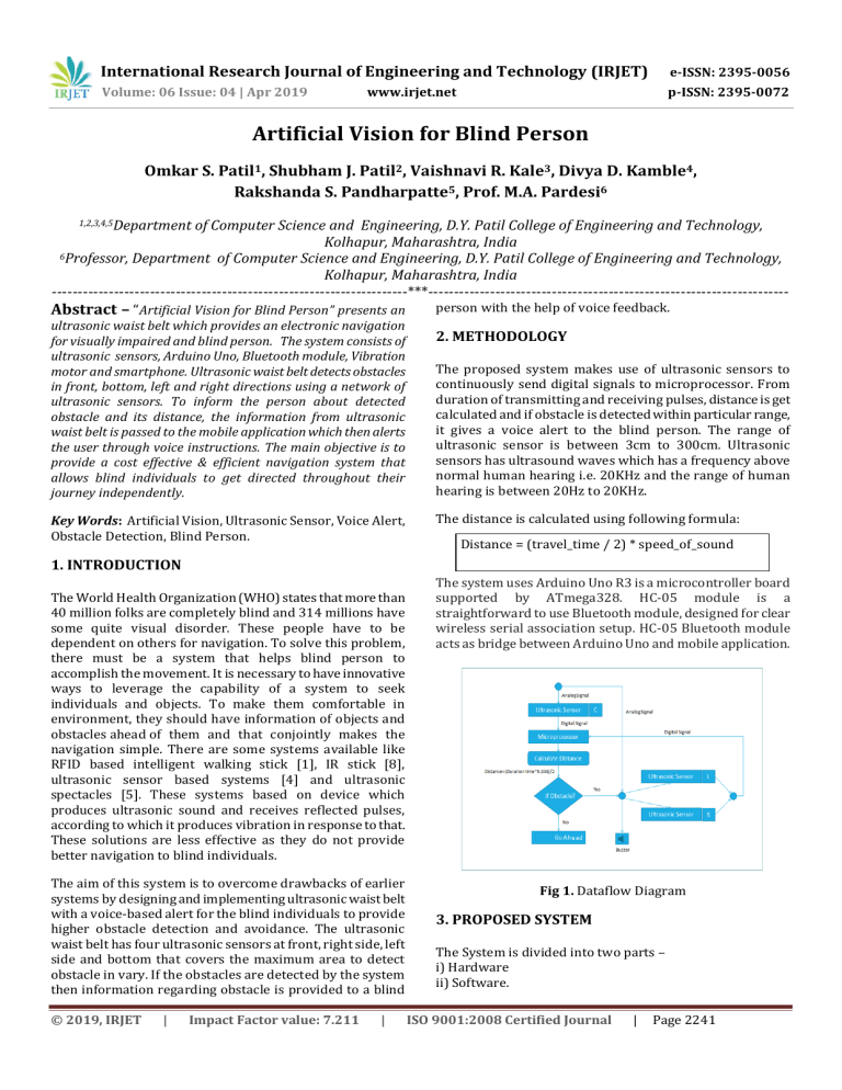 Artificial Vision for Blind: Ultrasonic Navigation System