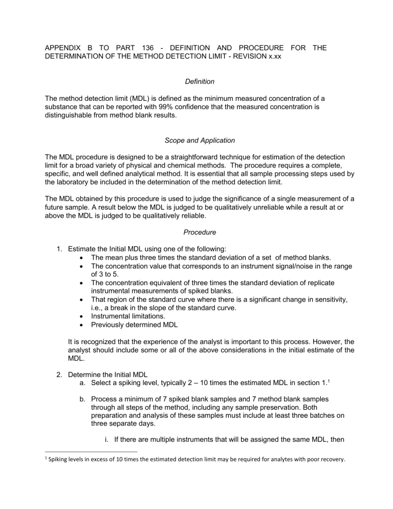Method Detection Limit (MDL) Procedure