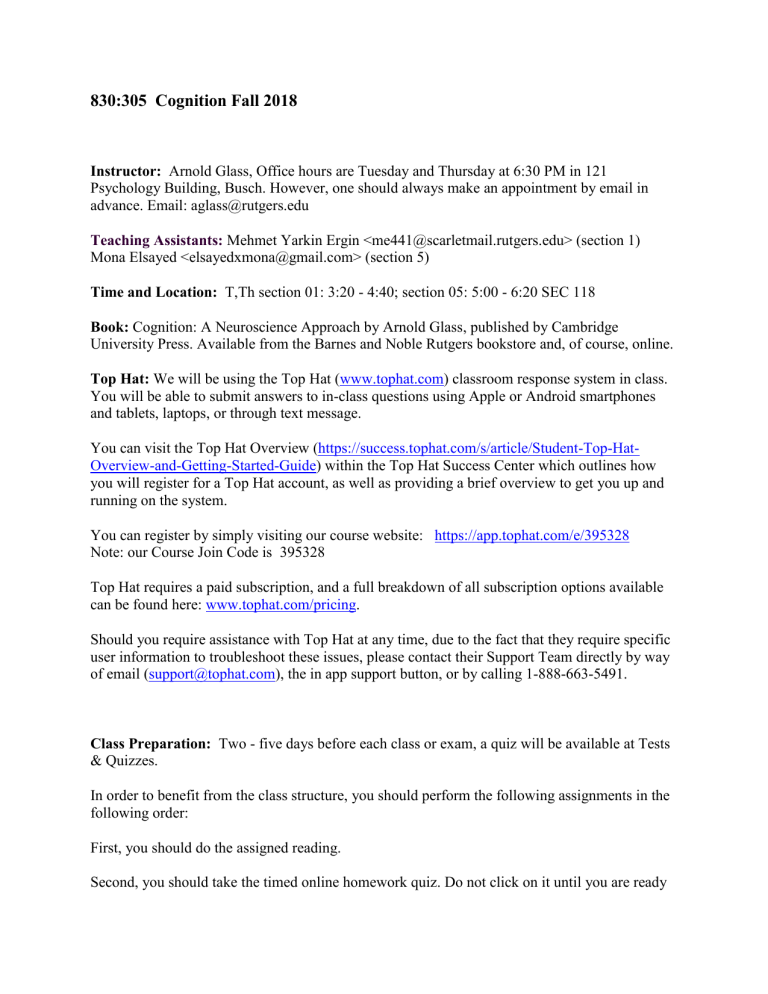 Cognition Course Syllabus Fall 2018