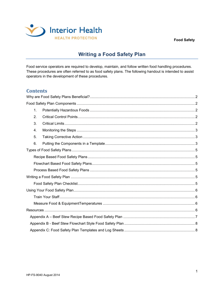 Writing A Food Safety Plan Writing A Food Safety Plan