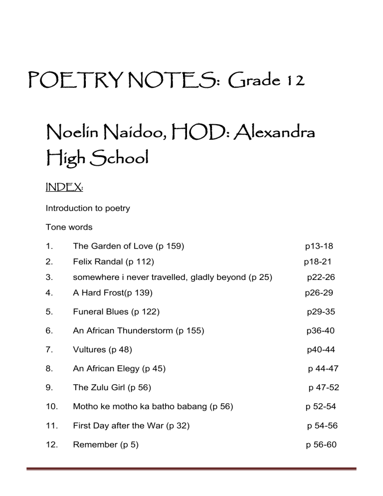 Tes on Grade 12 HL poems 3 Tes on Grade 12 HL poems 3