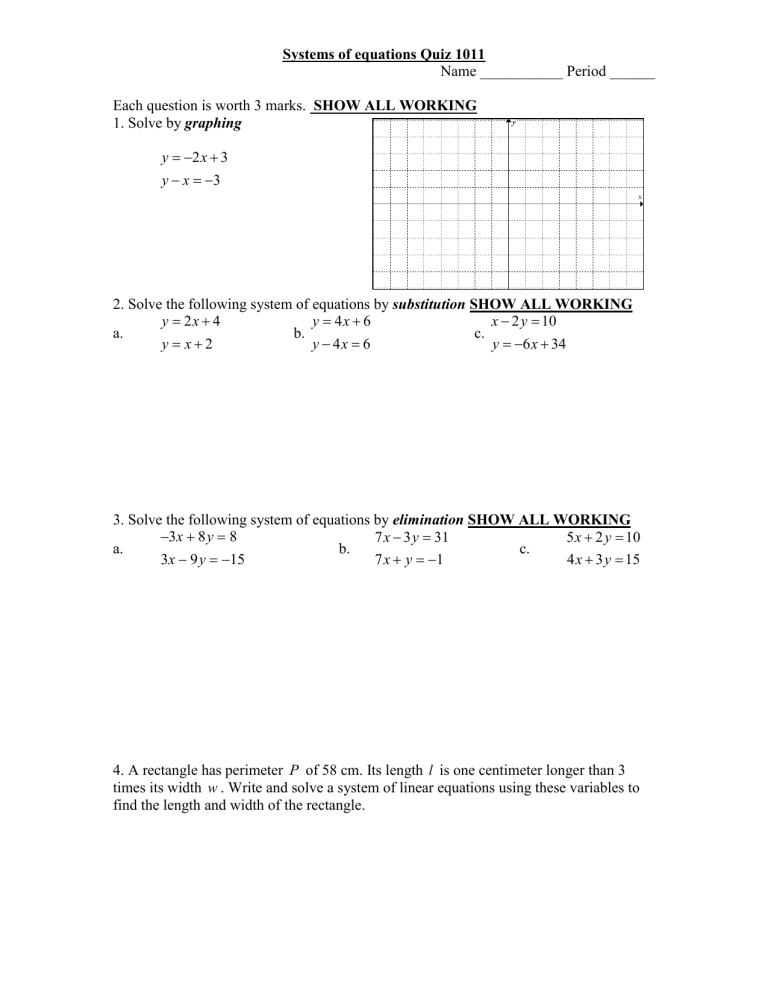 Systems Of Equations Quiz 1011