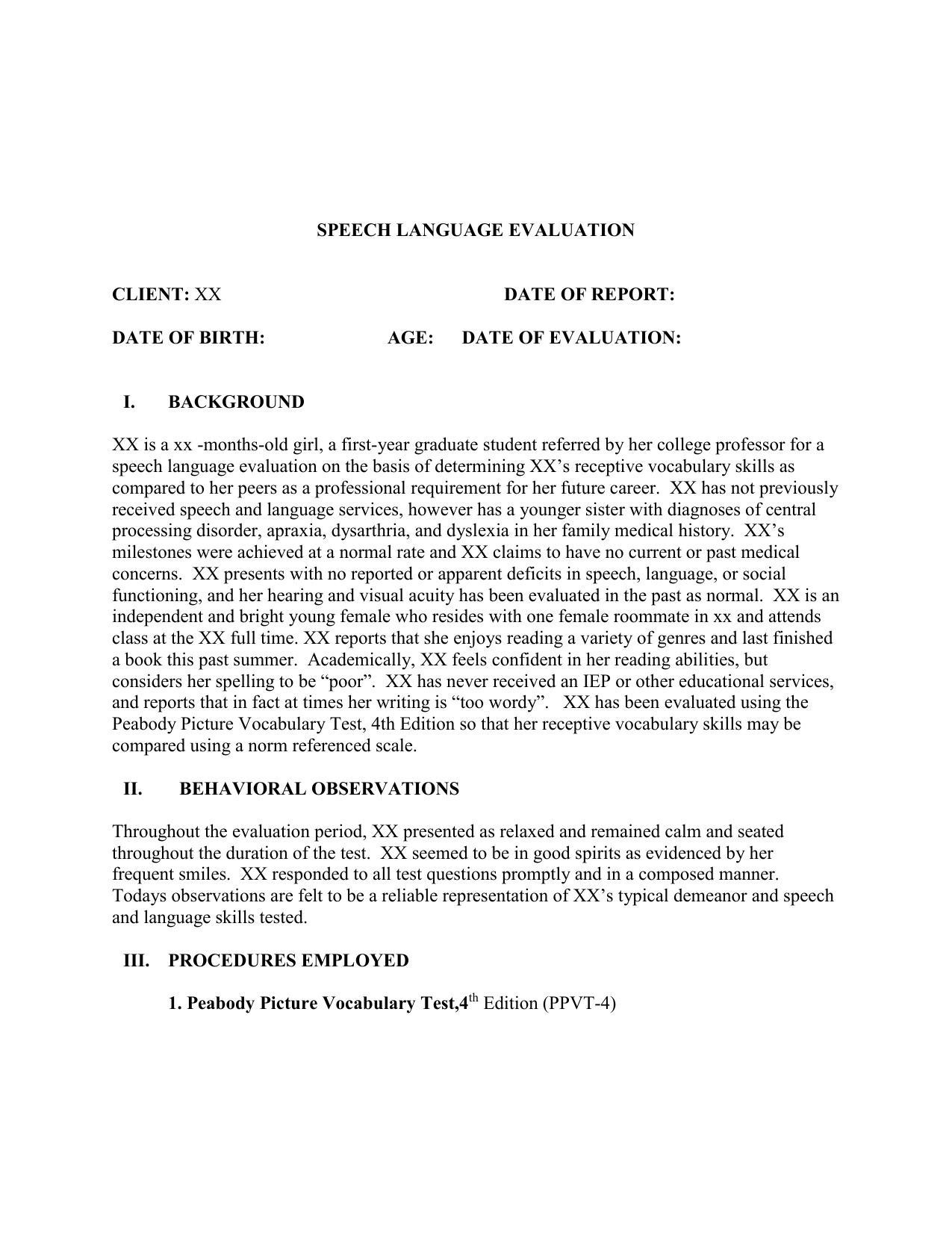  Speech And Language Report Template 