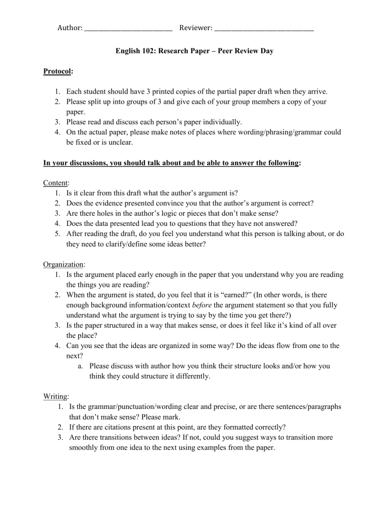 Peer Review Guidelines Peer Review Guidelines