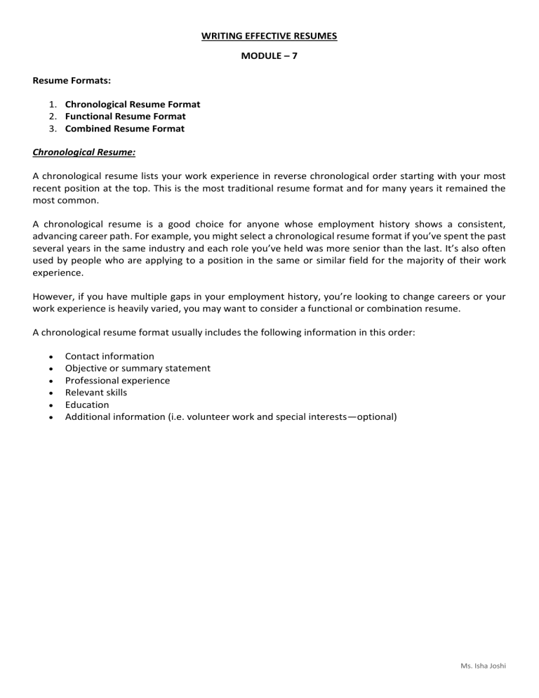 Resumes Types And Examples
