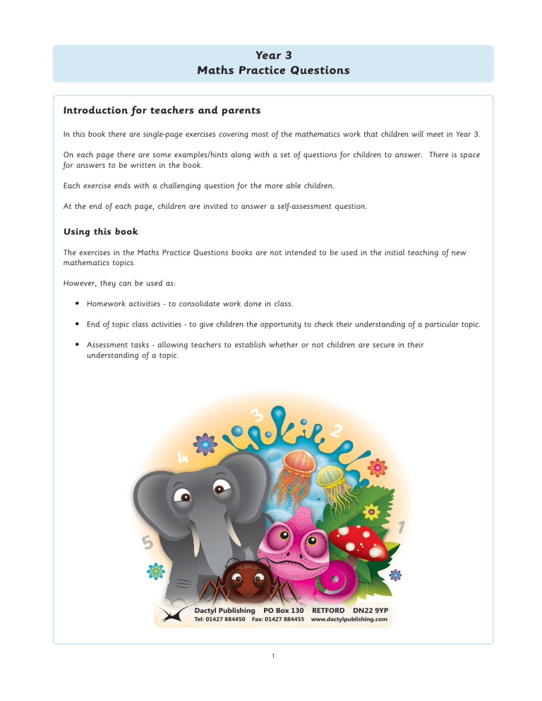 Year 3 Maths Practice Questions Answer Booklet