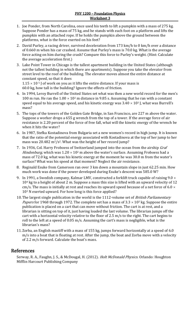 Physics Worksheet 3 Physics Worksheet 3