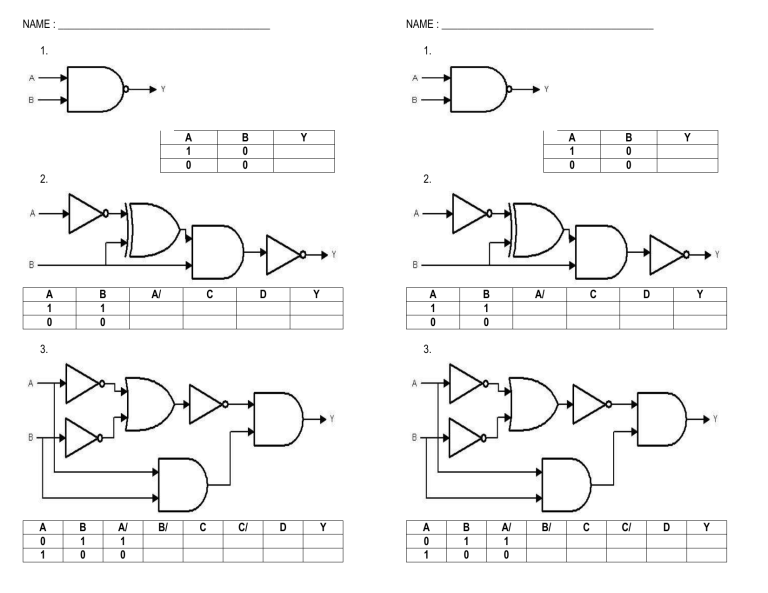 Digital Logic Circuits Worksheet