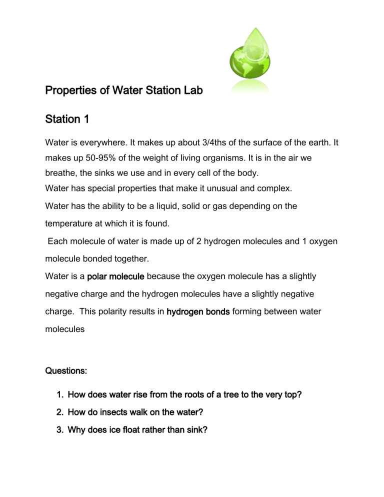 Properties Of Water Station Lab