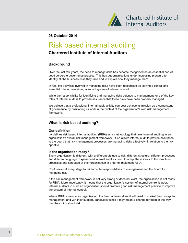 Risk Based Internal Auditing & Risk Maturity Assessment