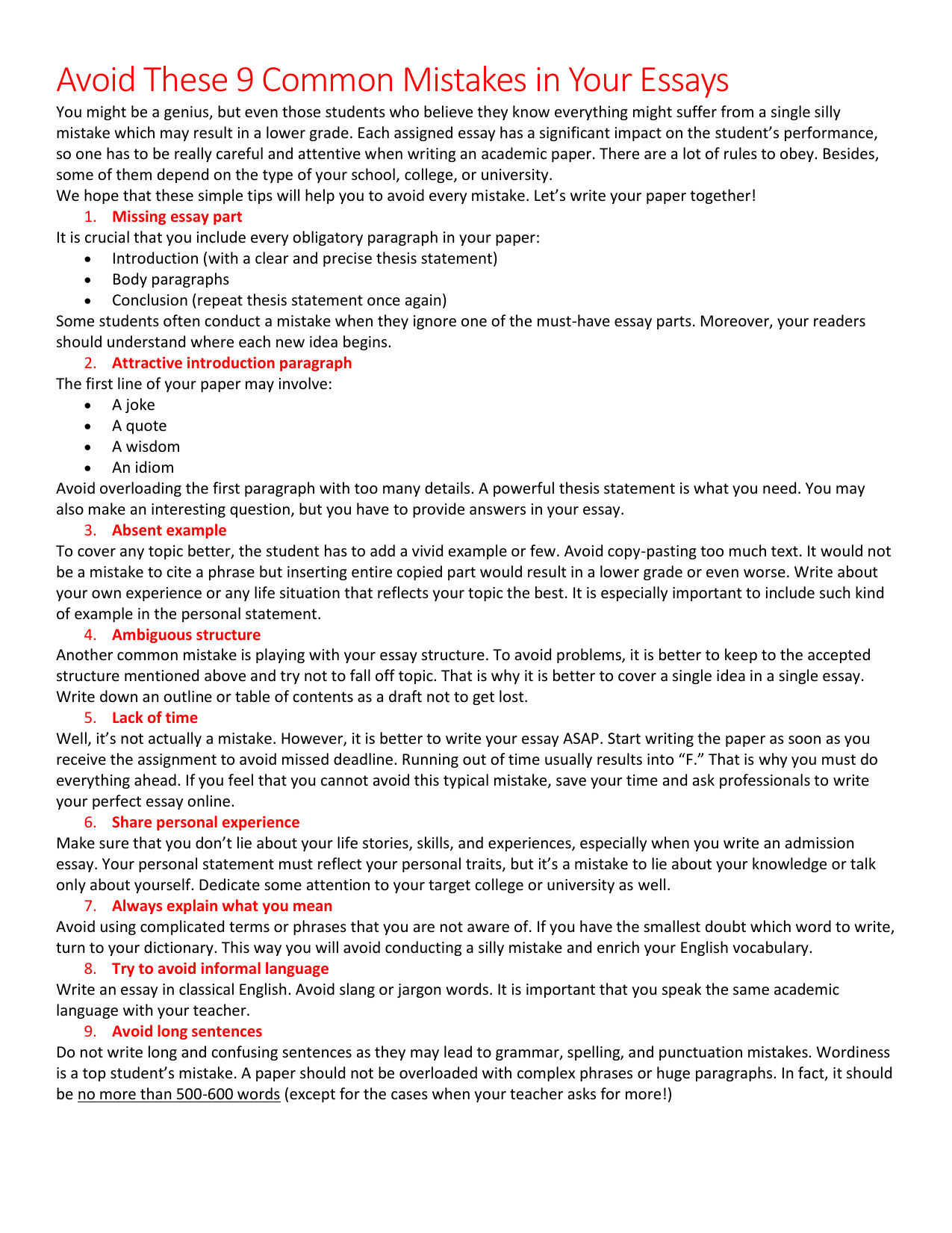 Avoid These Essay Mistakes