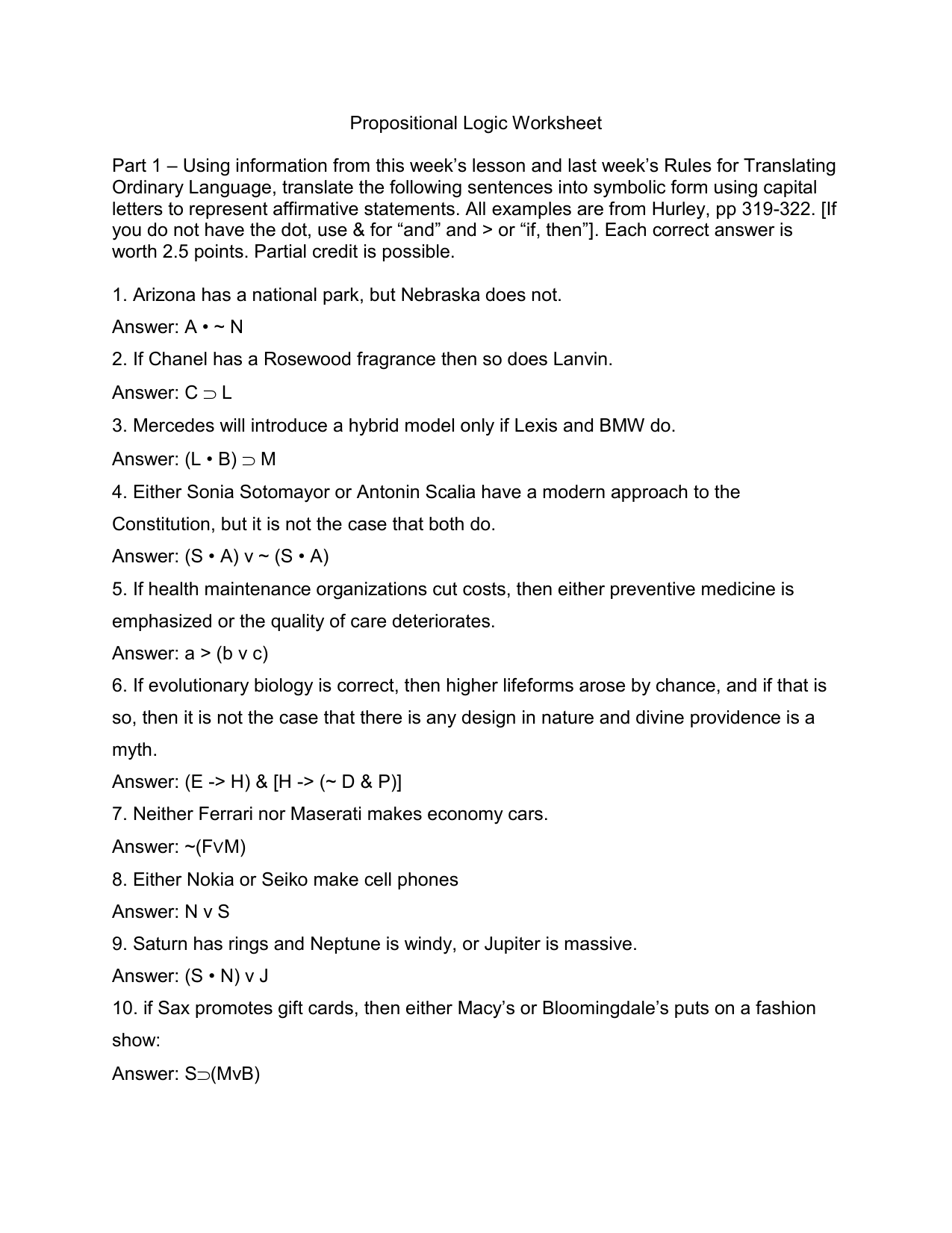 Logic Worksheet Updated Logic Worksheet Updated