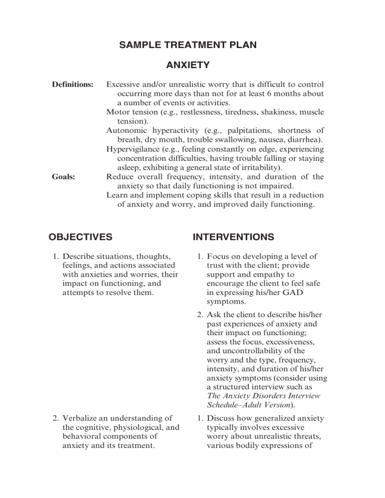 Sample treatment plan
