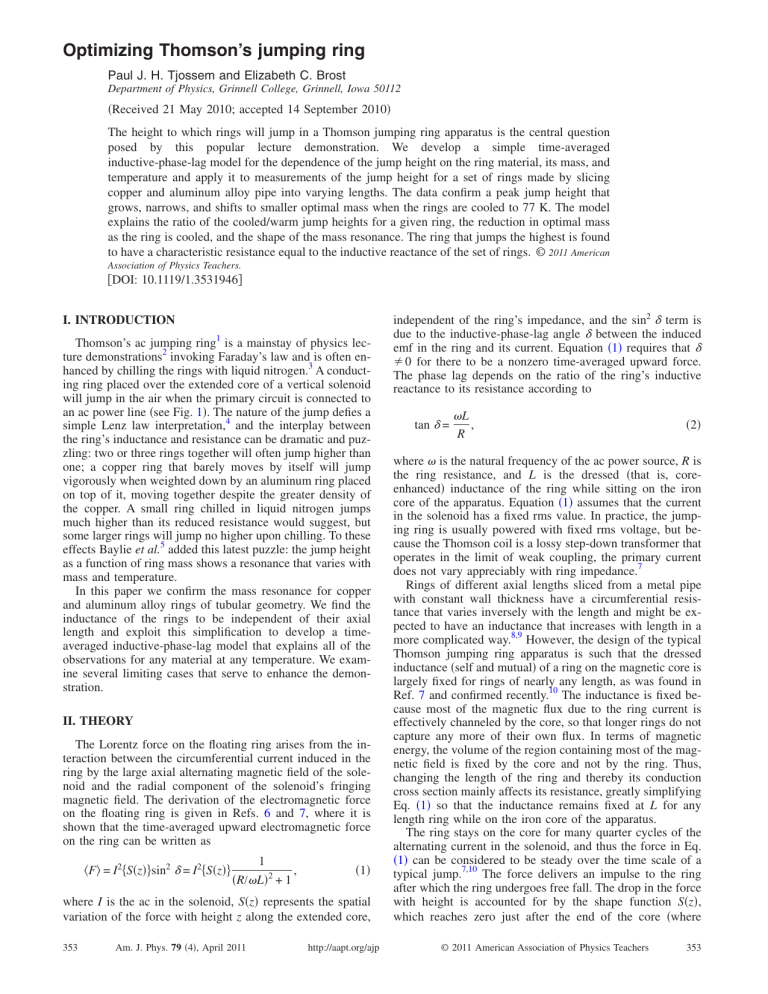 ajp optimizing Thomsons jumping ring
