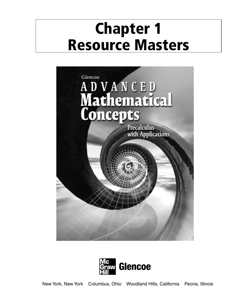 Advanced Math Concepts Chapter 1 Resource Masters