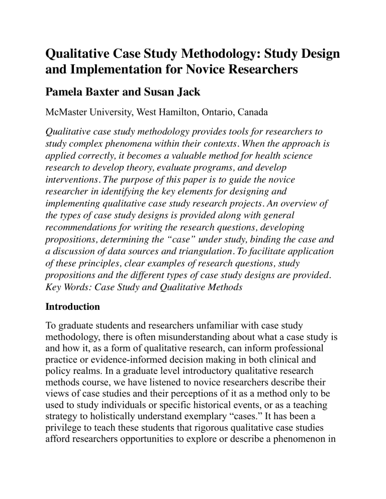 Qualitative Case Study Methodology Study Design And Implementation For 