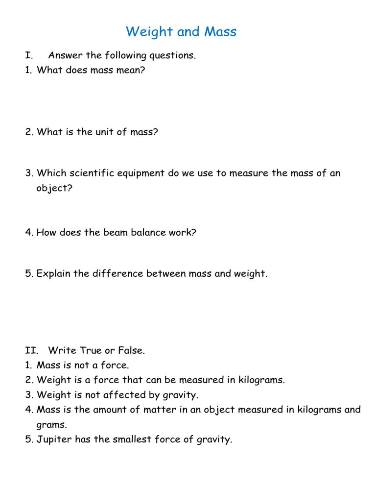 Weight And Mass