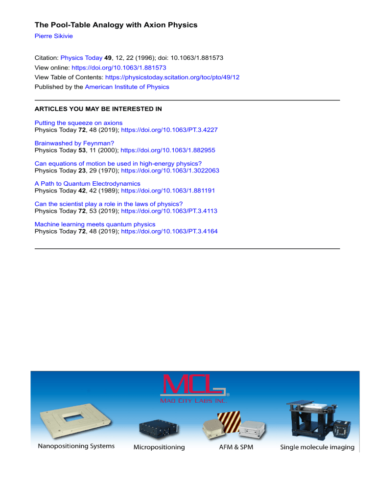 THE POOL-TABLE ANALOGY WITH AXION PHYSICS