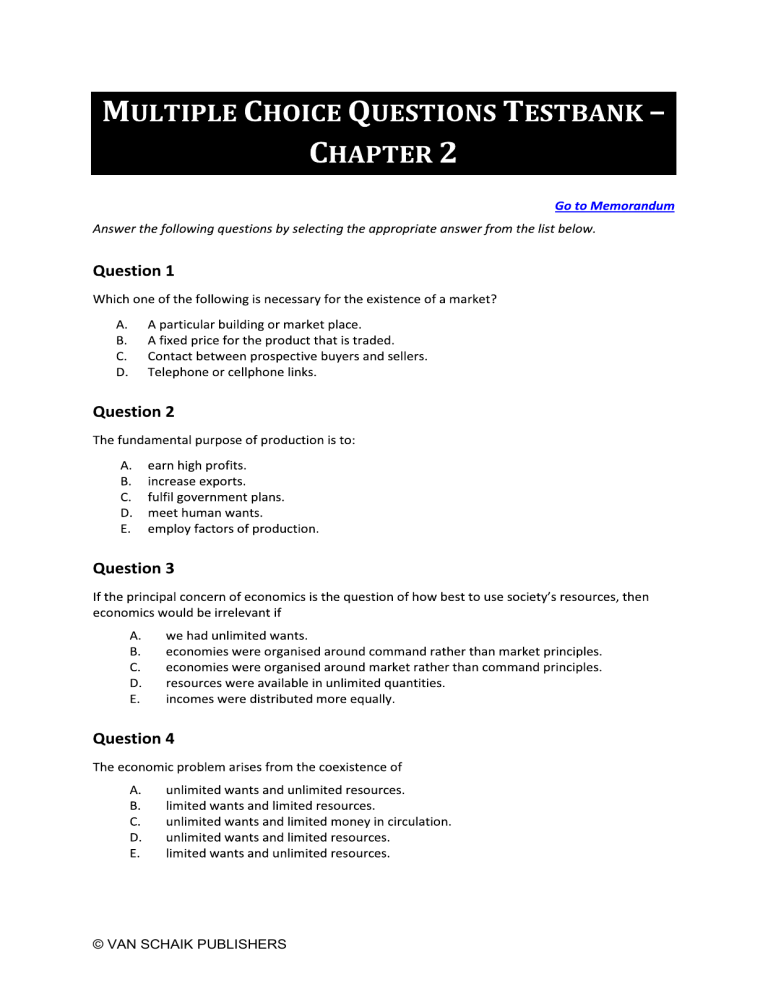 Multiple Choice Questions Testbank Chapter 2 Multiple Choice Questions Testbank Chapter 2
