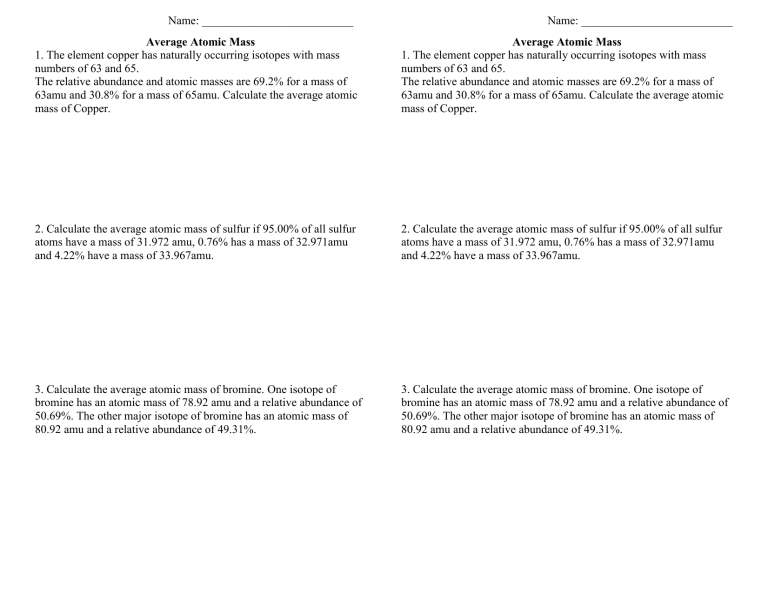 Atomic Mass Calculations