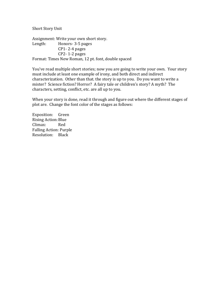 Short Story Writing Assignment 5 Short Story Writing Assignment 5