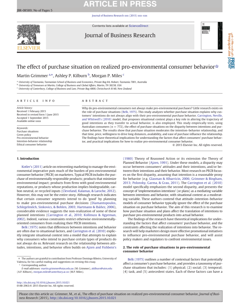 The effect of purchase situation on realized pro-environmental consumer ...