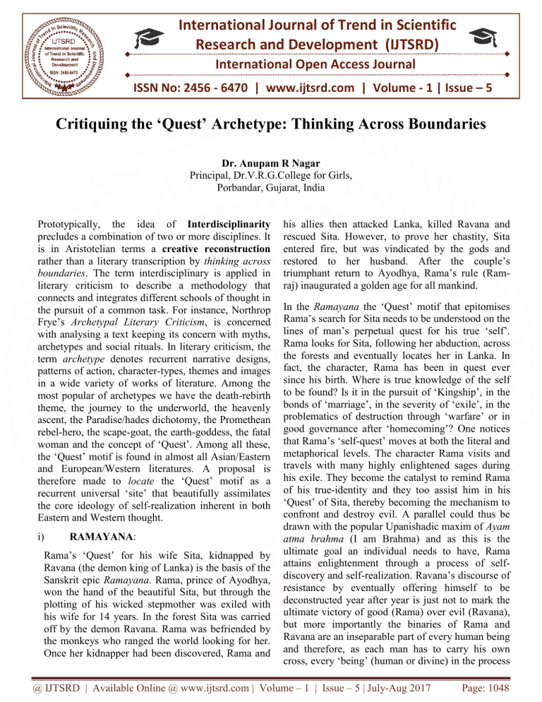 Quest Archetype: Interdisciplinary Literary Analysis