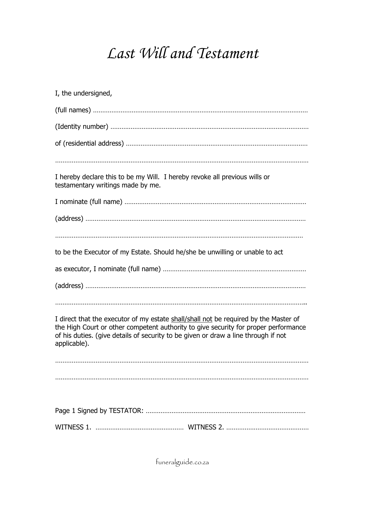 Printable Will Template
