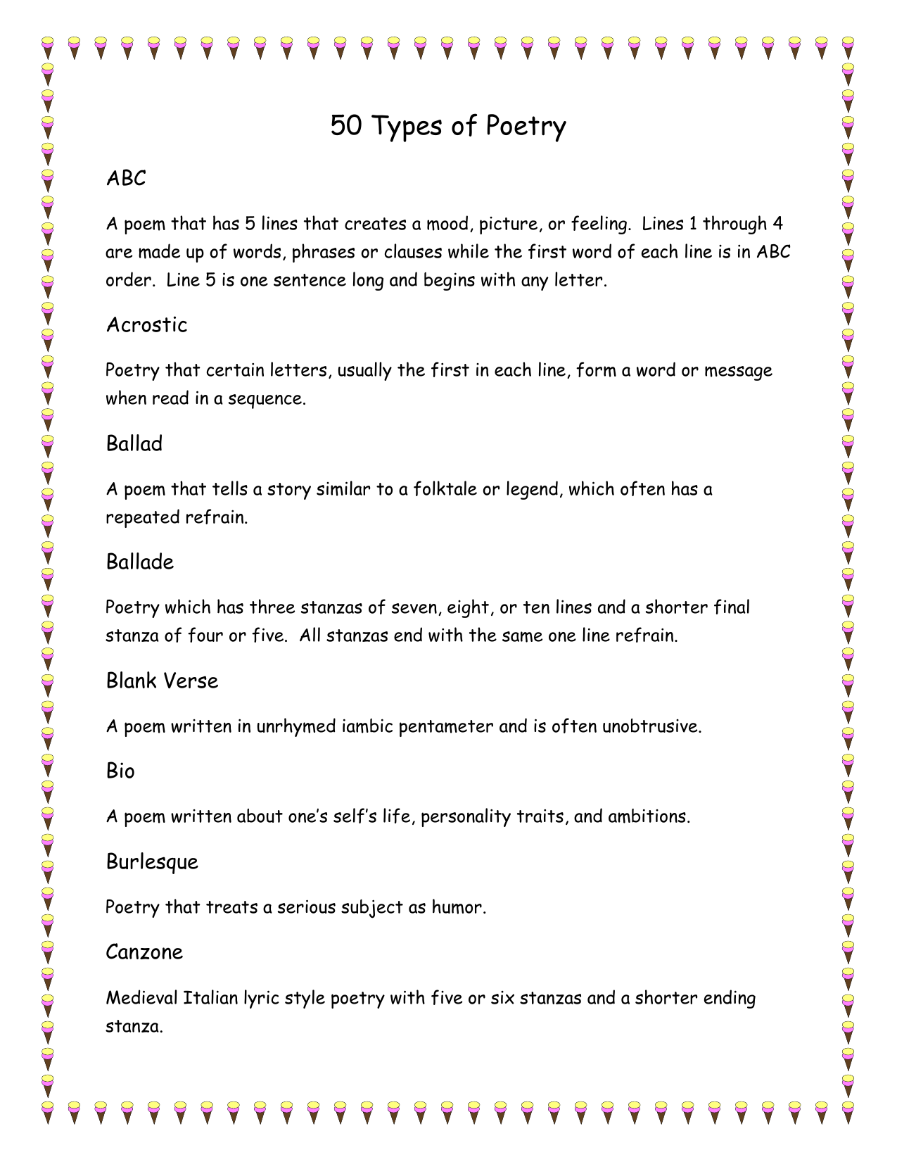 50 Types Of Poetry