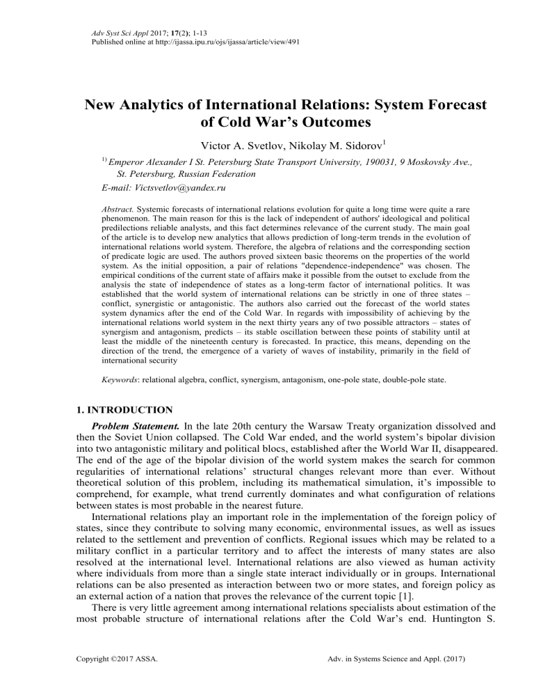 International Relations Forecast: Cold War Outcomes