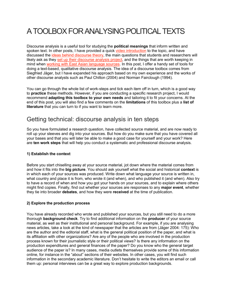 Political Text Analysis Toolbox: Discourse Analysis Guide