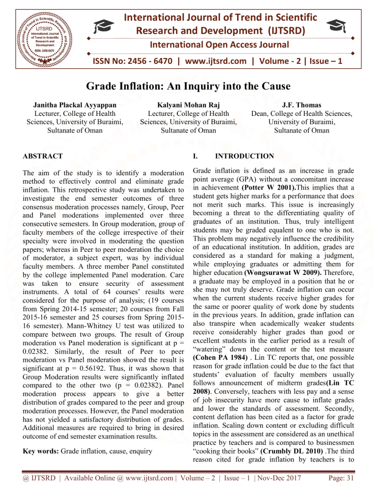 Grade Inflation: Causes and Moderation Methods