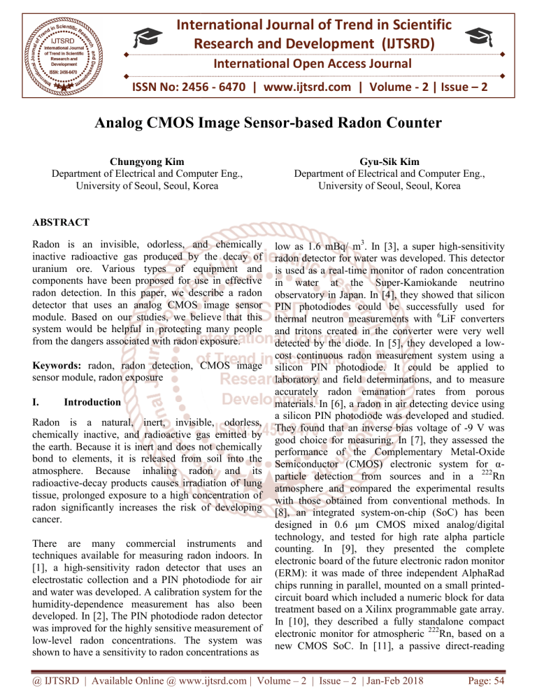 CMOS Image Sensor Radon Counter: Design and Implementation