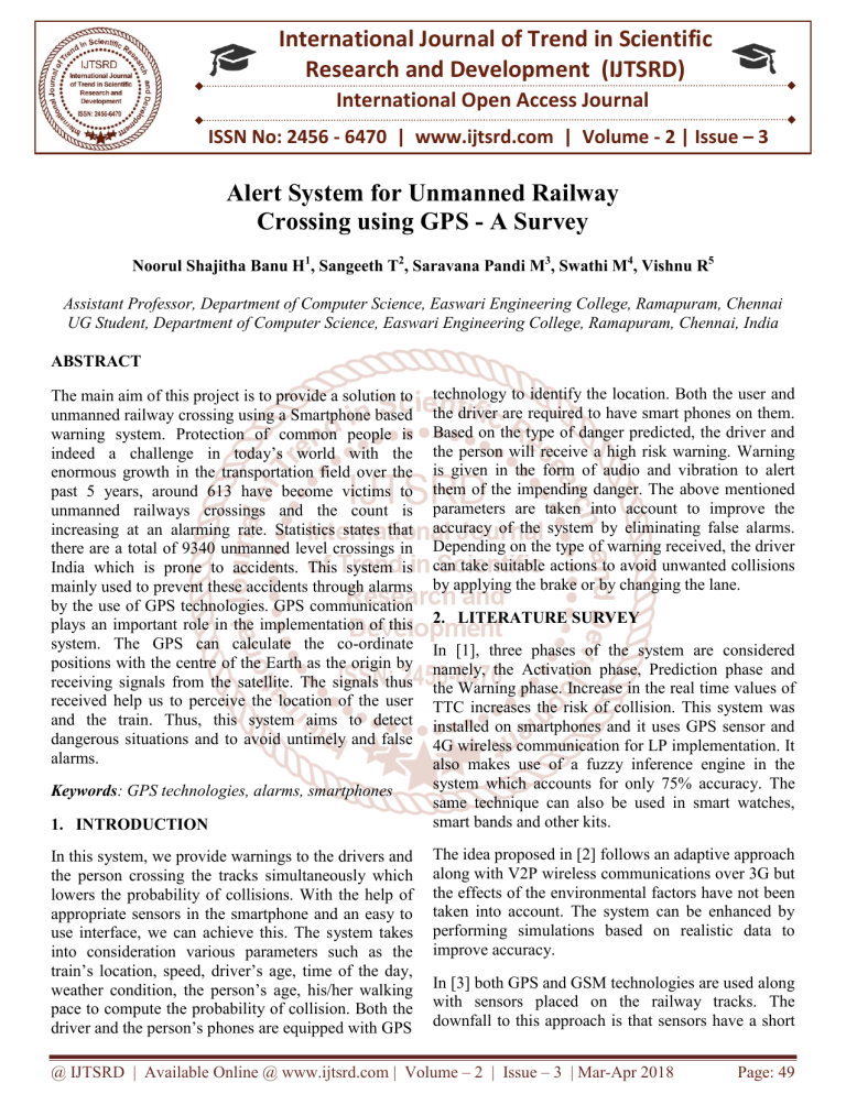 GPS-Based Alert System for Unmanned Railway Crossing Safety