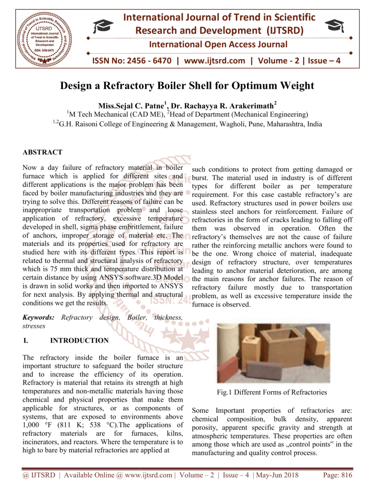 Refractory Boiler Shell Design: Optimum Weight Analysis