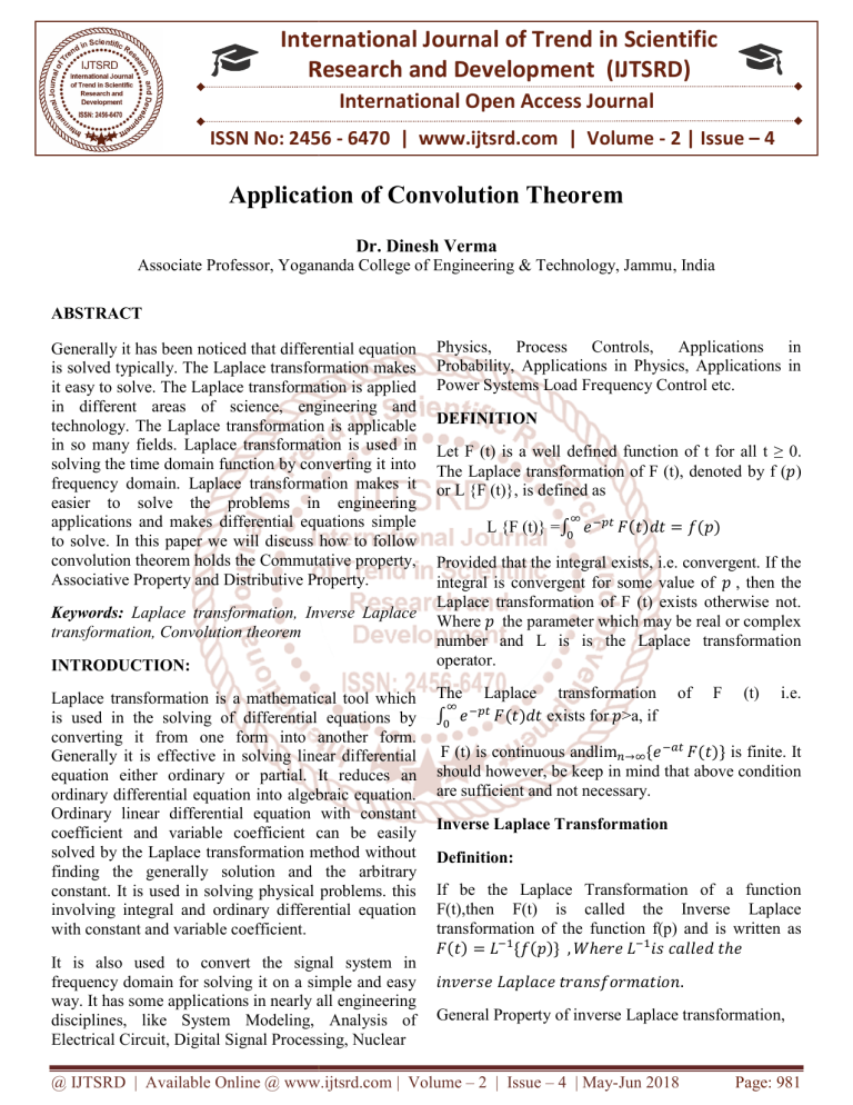 Convolution Theorem Application in Laplace Transforms