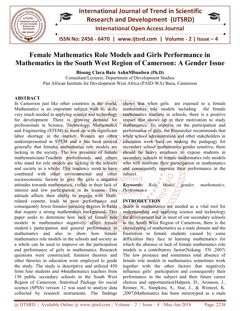 Female Math Role Models & Girls' Performance in Cameroon