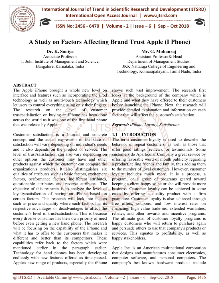 Brand Trust Factors: Apple iPhone Research Paper