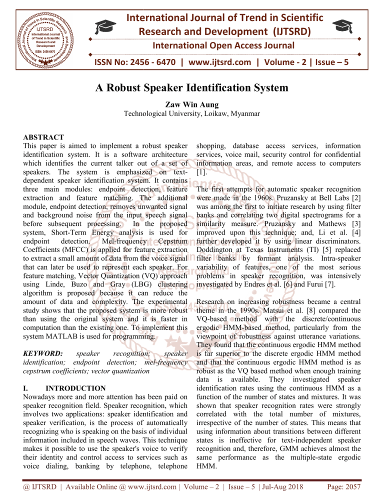 Robust Speaker Identification System Mfcc And Vq Approach