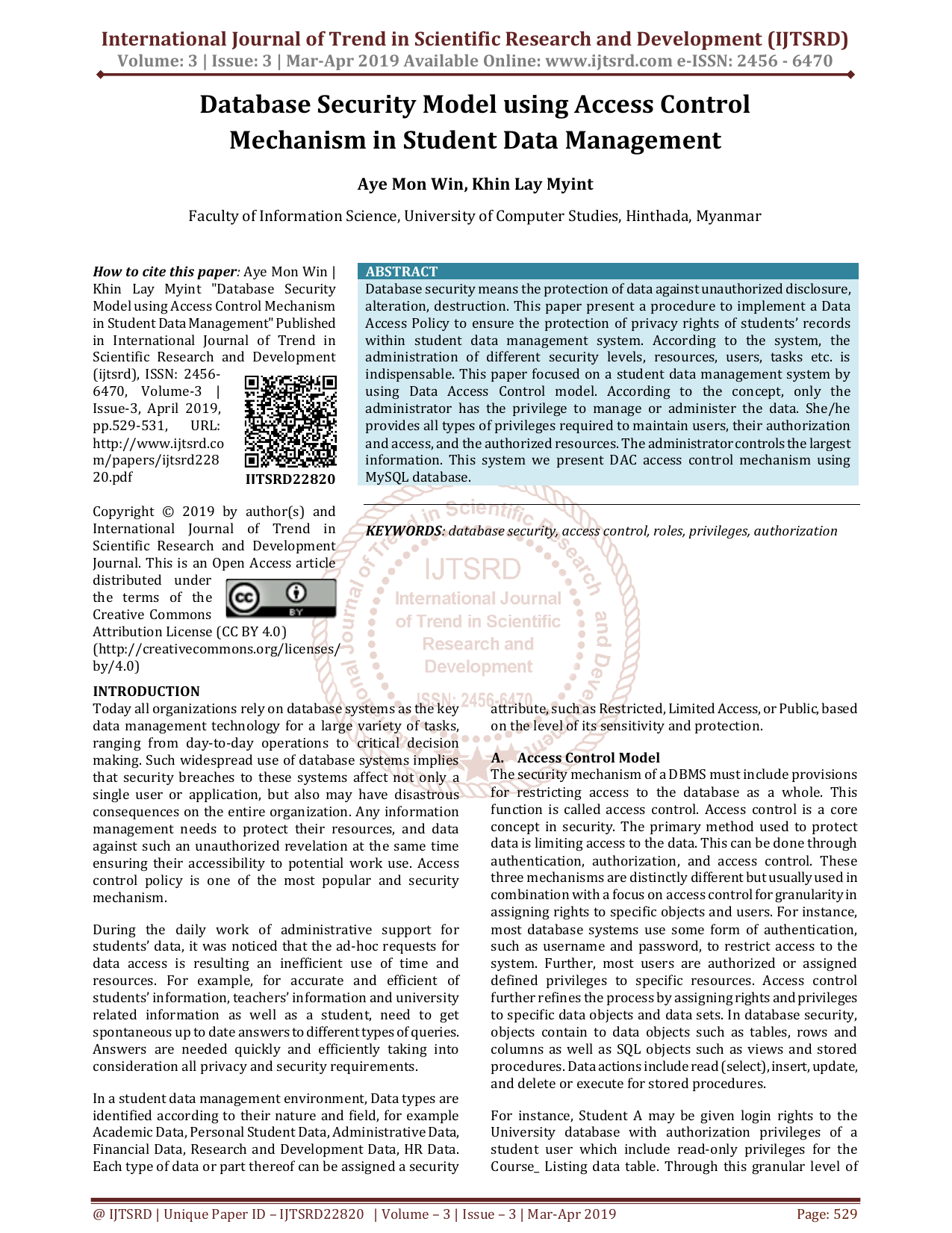 Database Security Model using Access Control Mechanism in Student Data ...