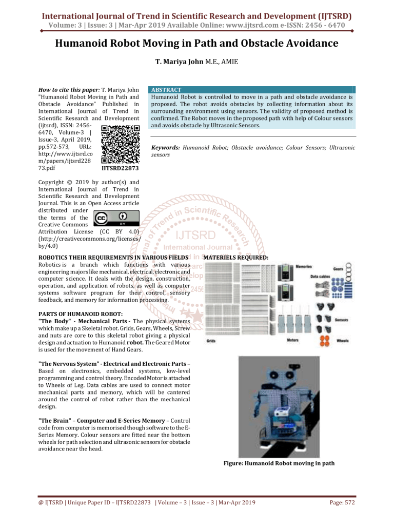 Humanoid Robot Path & Obstacle Avoidance - IJTSRD