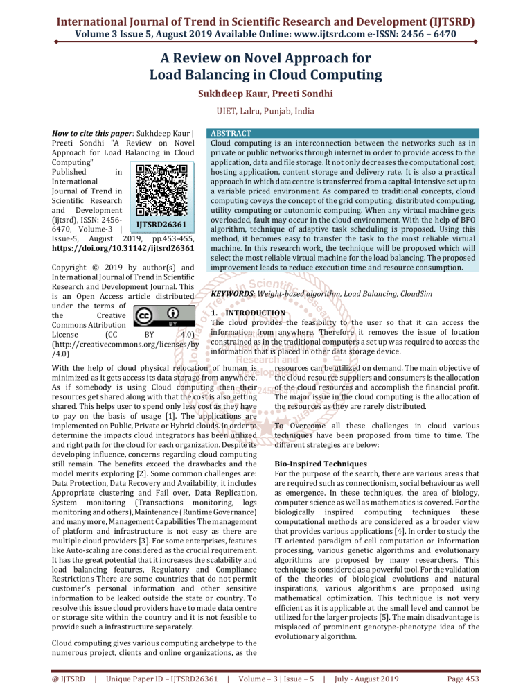 A Review On Novel Approach For Load Balancing In Cloud Computing