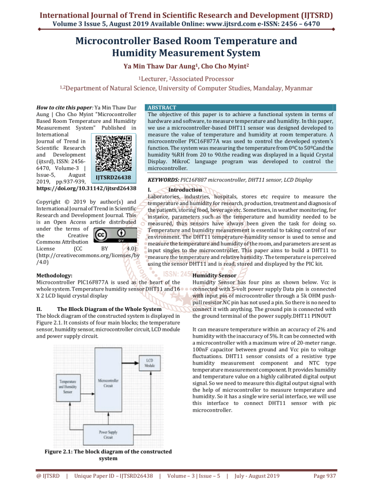 Microcontroller Room Temperature & Humidity System