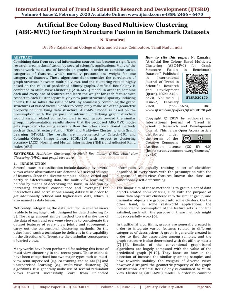 Artificial Bee Colony Based Multiview Clustering Abc Mvc For Graph Structure Fusion In Benchmark