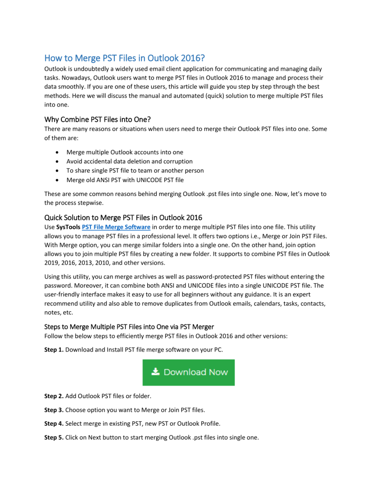 How To Merge PST Files In Outlook 2016